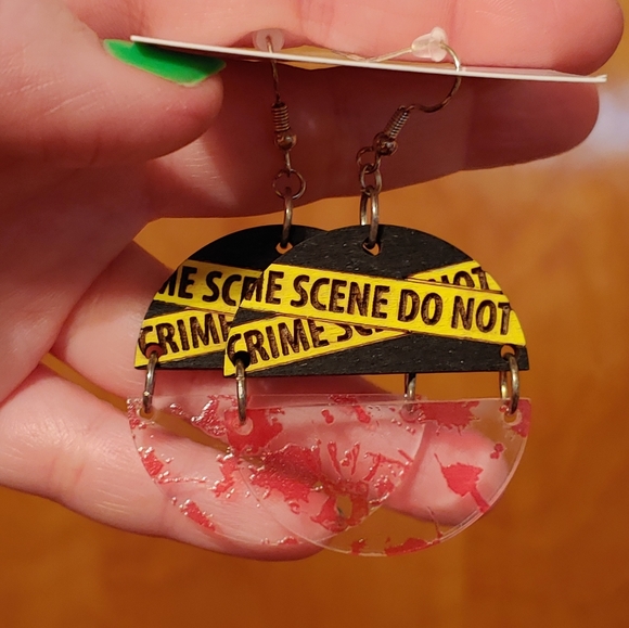 Handmade | Jewelry | Handmade Acrylic Wood Crime Scene Bloody Handprint ...